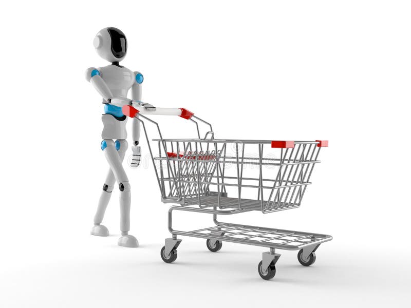 Android with shopping cart stock illustration. Illustration of store ...