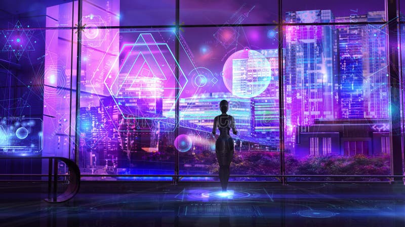 Sci-fi Plot with Robot and Data Array, 3D Render Stock Video - Video of ...