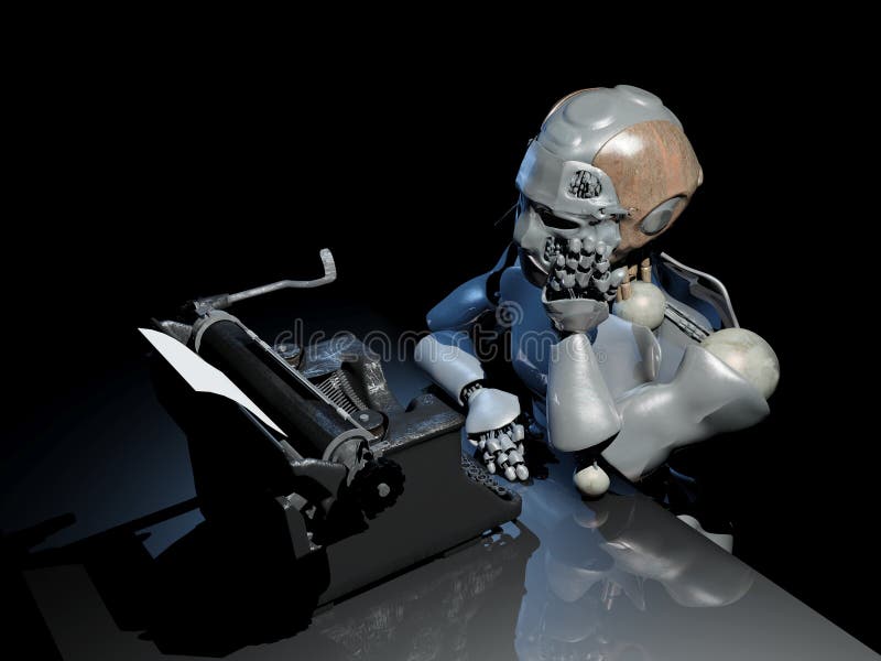 Android Thinking Close To Vintage Typewriter Stock Illustration ...