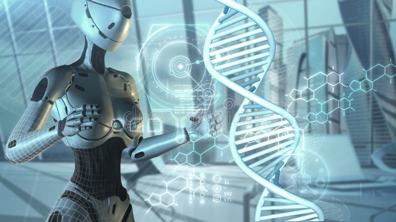 Android Works in the Field of Genetics. 3D Render Stock Footage - Video ...