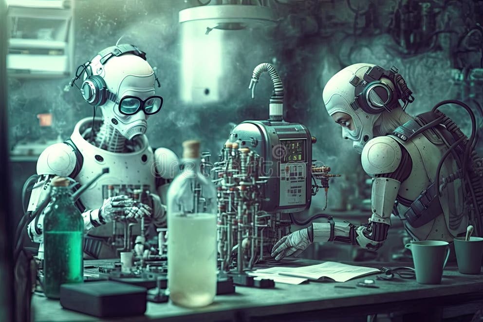 Androids in Science Laboratory, Performing Complex Experiments Stock ...