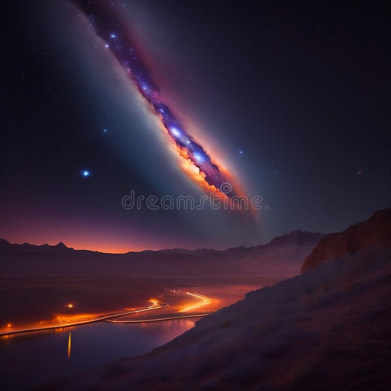 Andromeda Galaxy in the Night Sky Landscape. Generative AI. AI Stock ...