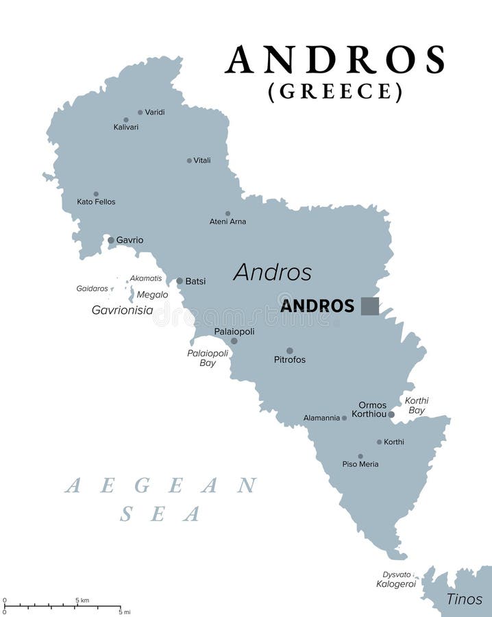 Andros, Greek Island in the Aegean Sea, Gray Political Map Stock ...