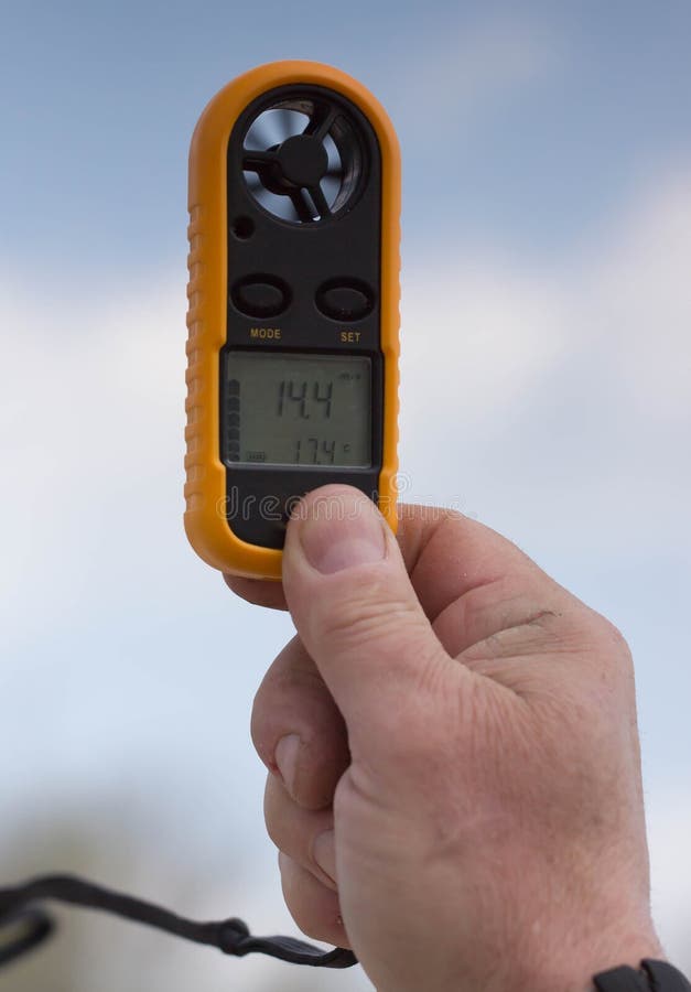Anemometer in the Hand of Man, Wind Speed 14.4 Ms Stock Image - Image ...