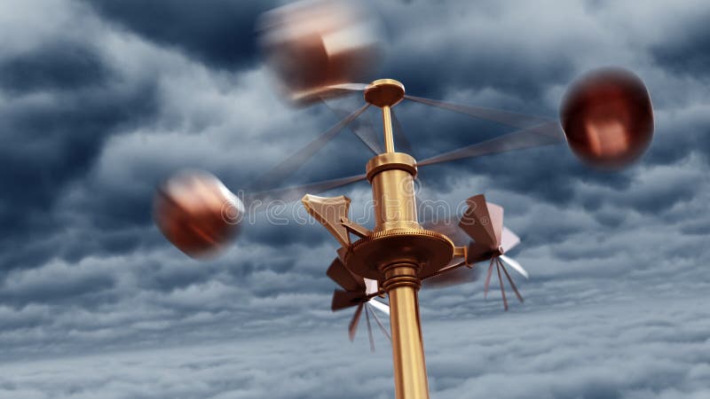An Anemometer Spinning in the Wind Against a Backdrop of Flying ...