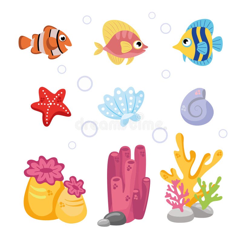 Anemone and Algae Set in a Simple Linear Style. Color Set in Cartoon ... Anemone and Algae Set in a Simple Linear Style. Color Set in Cartoon ...