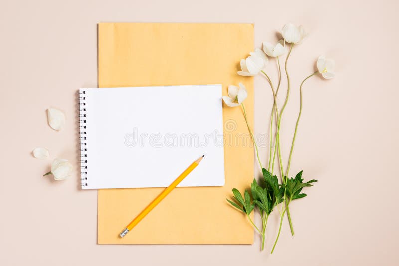 Anemone Flowers, Notebook Blank Mockup, Copy Space Stock Image - Image ...