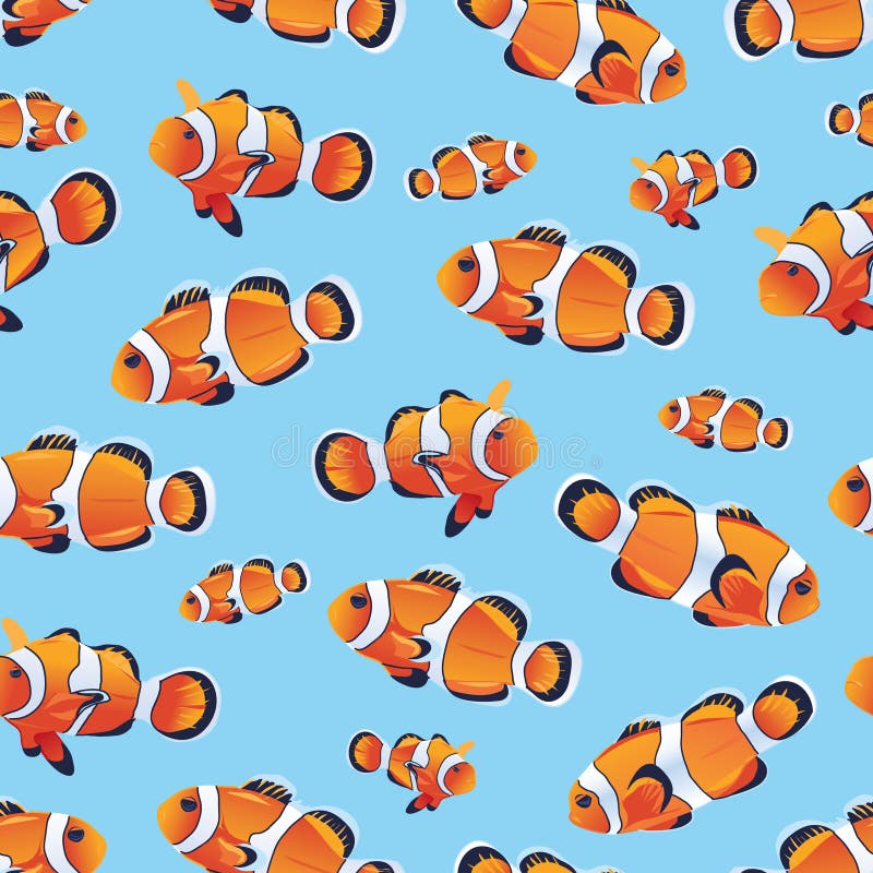Anemonefish (Clownfish) Cyan Seamless Vector Pattern Stock Vector ...