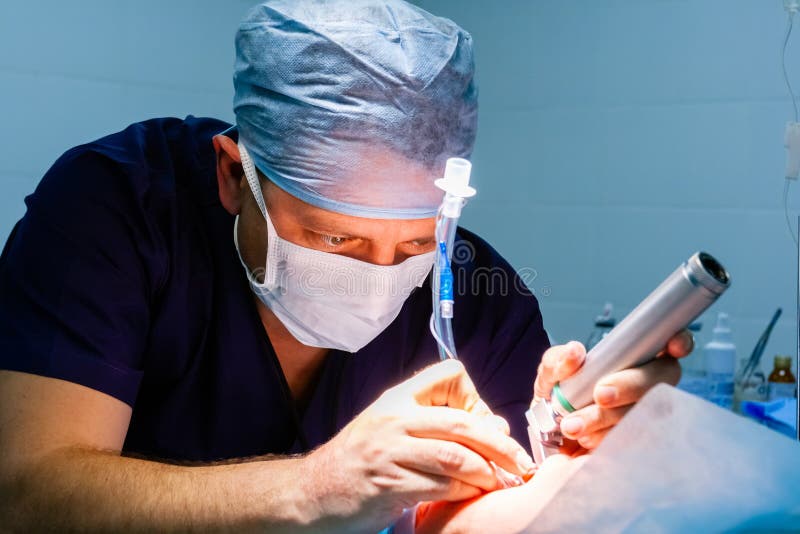 Anesthesiologist Performs Tracheal Intubation for Patient Stock Image ...