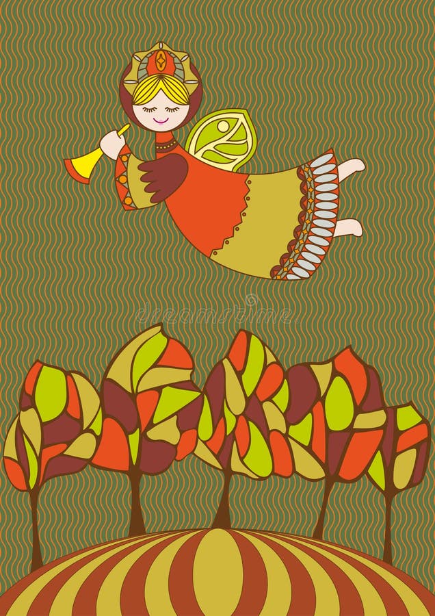 Ange D'automne Avec Le Klaxon Illustration de Vecteur - Illustration of ...
