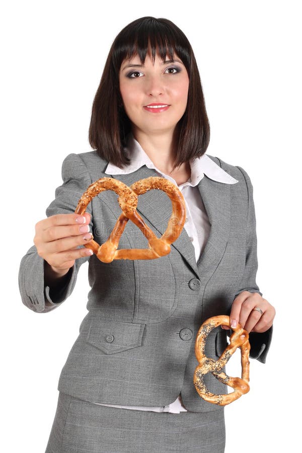 Frau Mit Der Brezel, Die Sich Daumen Zeigt Stockfoto - Bild von ...