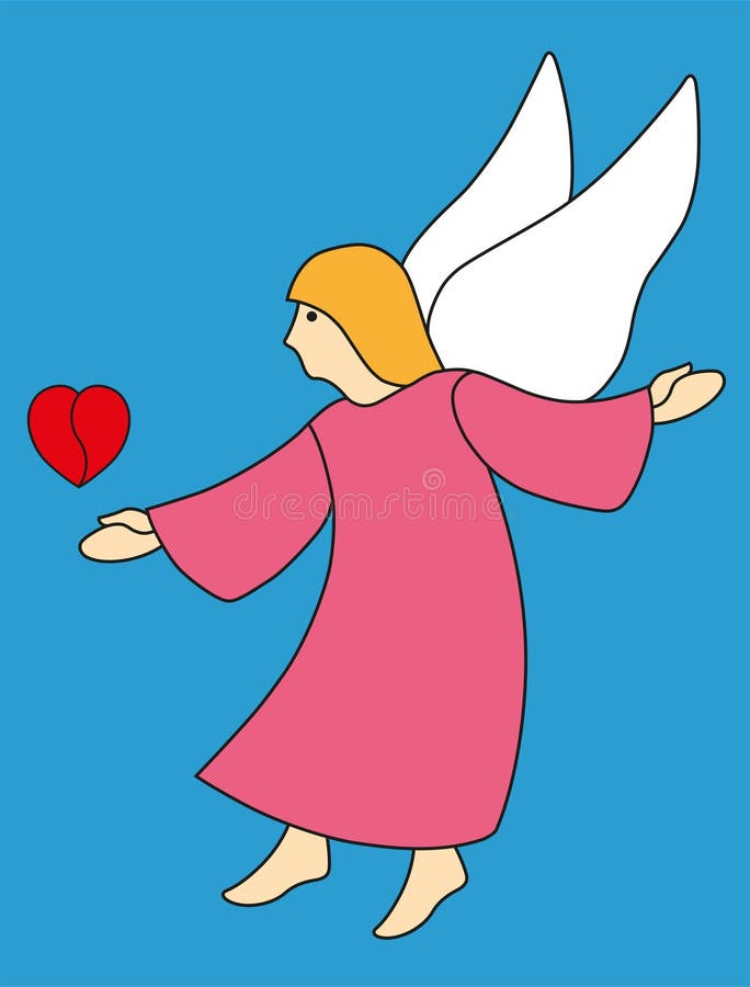 Angel in Flight with Heart. Stock Vector - Illustration of green ...