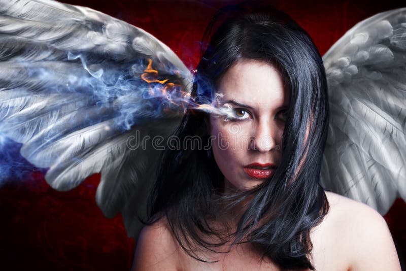 Angel Angry, Girl with Burning Eye Stock Image - Image of cute, eyes ...