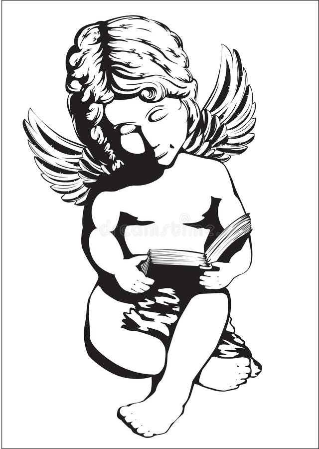 Reading Angel Sitting on a Book Stock Image - Image of angel, pile: 1298563