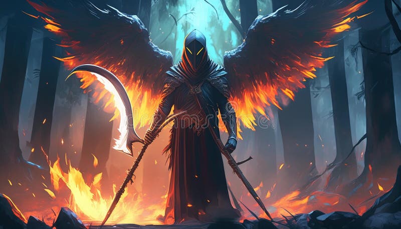 Angel in burning forest stock illustration. Illustration of burning ...