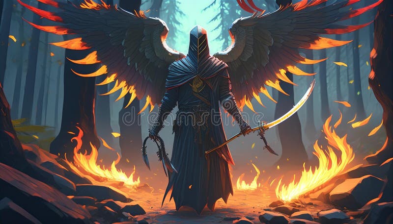 Angel in burning forest stock illustration. Illustration of angel ...