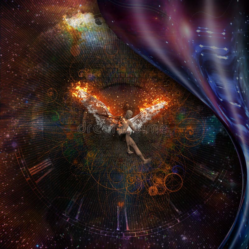 Angel with burning wings stock illustration. Illustration of surreal ...