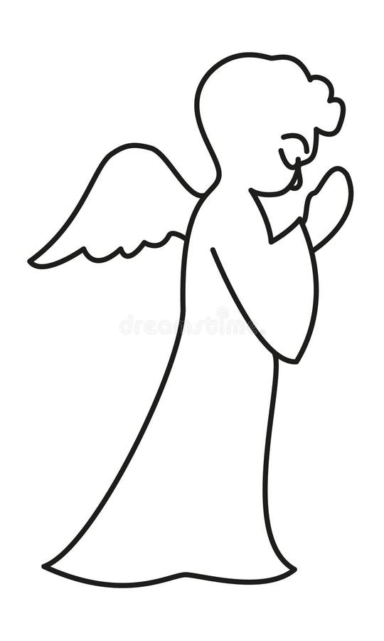 Angel - Cartoon Simple Outline Schematic Black and White Vector ...