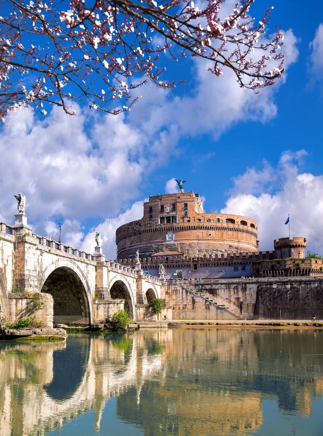 Angel Castle with Blossom Tree in Rome, Italy Stock Photo - Image of ...