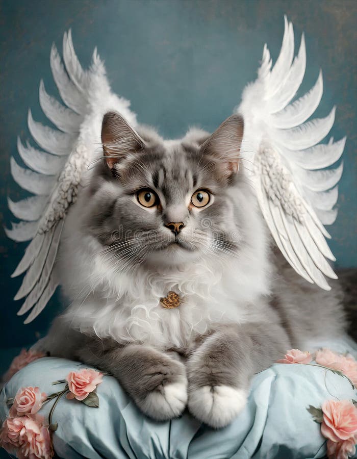Angel Cat. Cute Angelic Kitty Stock Illustration - Illustration of ...