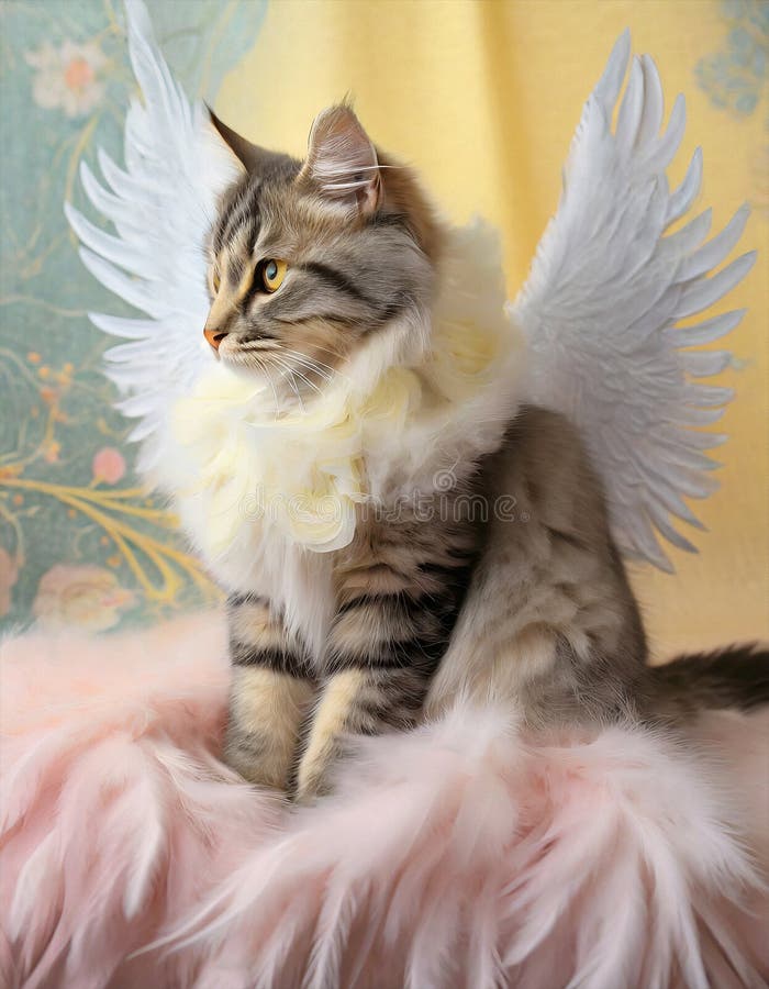 Angel Cat. Cute Angelic Kitty Stock Illustration - Illustration of ...