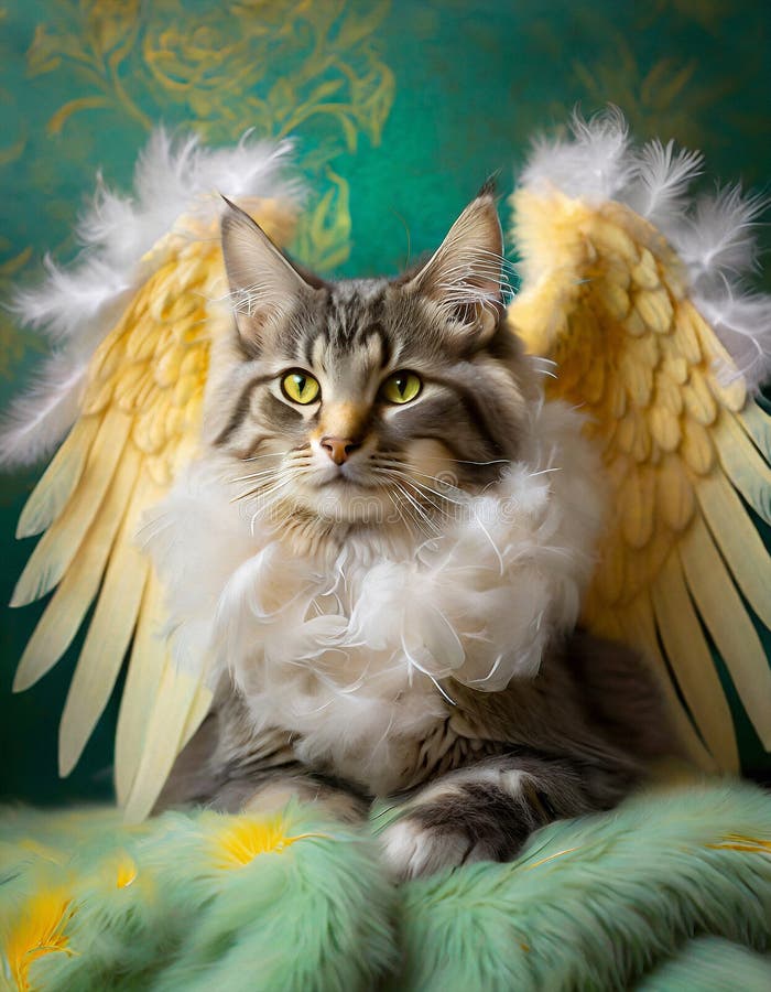 Angel Cat. Cute Angelic Kitty Stock Illustration - Illustration of ...