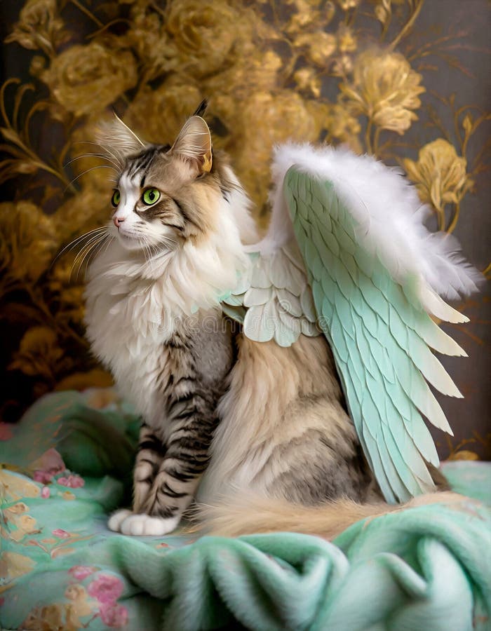 Angel Cat. Cute Angelic Kitty Stock Illustration - Illustration of ...