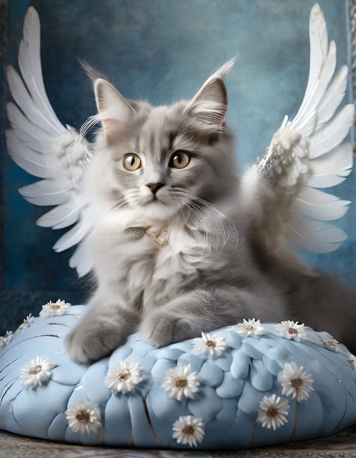 Angel Cat. Cute Angelic Kitty Stock Illustration - Illustration of ...