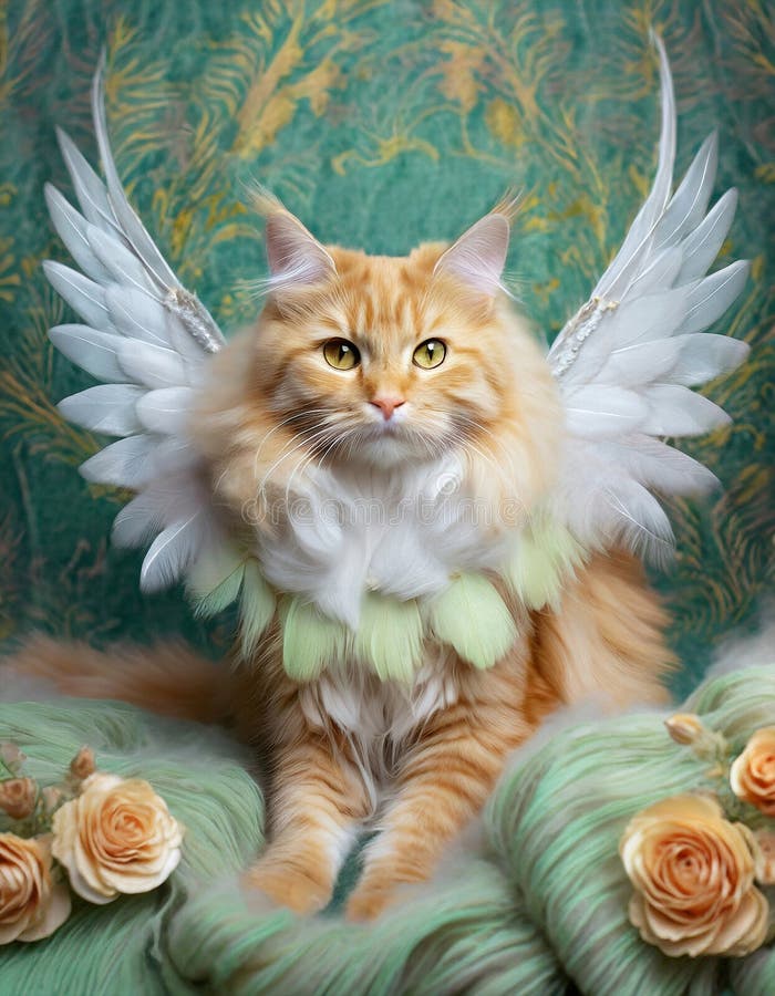 Angel Cat. Cute Angelic Kitty Stock Illustration - Illustration of ...
