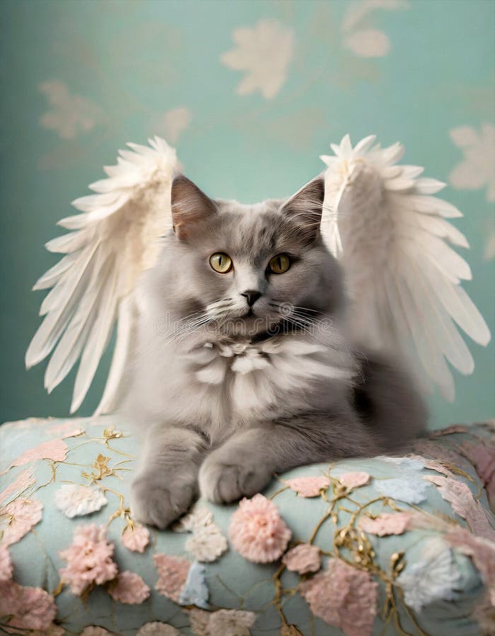 Angel Cat. Cute Angelic Kitty Stock Illustration - Illustration of ...
