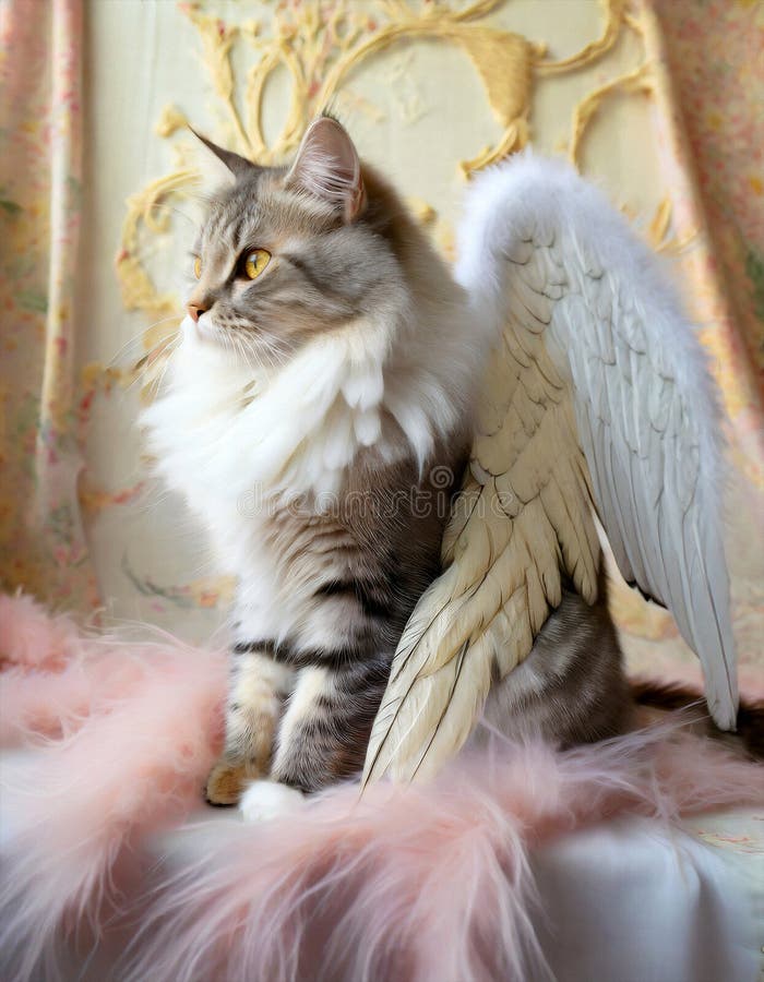 Angel Cat. Cute Angelic Kitty Stock Illustration - Illustration of ...