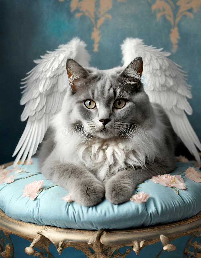 Angel Cat. Cute Angelic Kitty Stock Illustration - Illustration of ...