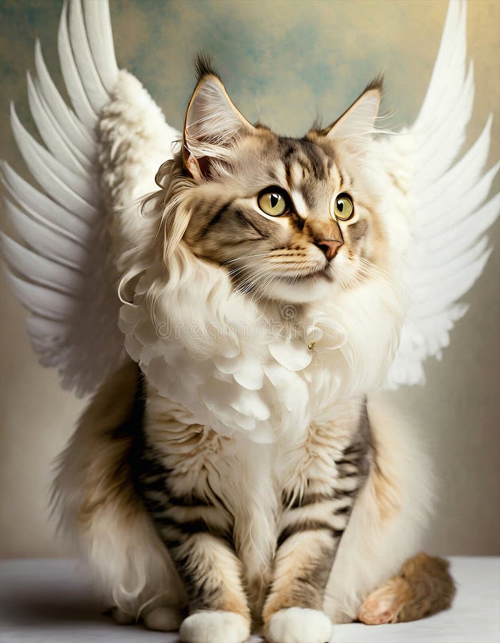 Angel Cat. Cute Angelic Kitty Stock Illustration - Illustration of ...