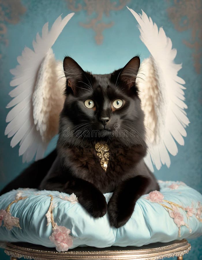 Angel Cat. Cute Angelic Kitty Stock Illustration - Illustration of ...
