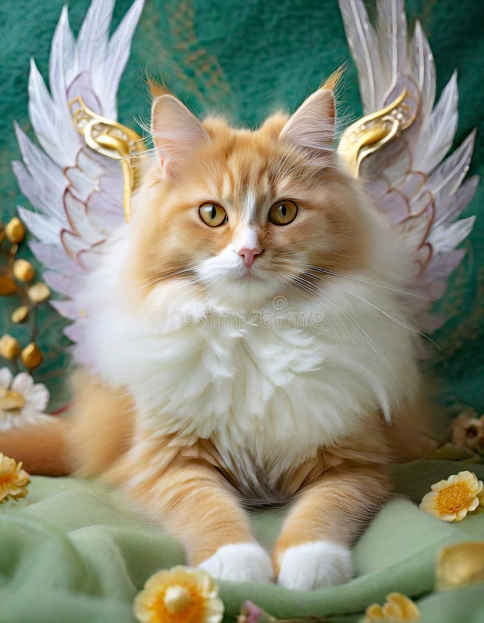 Angel Cat. Cute Angelic Kitty Stock Illustration - Illustration of ...