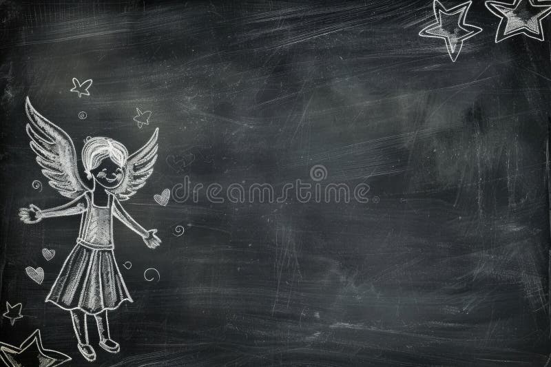 An Angel Chalk Drawing on a Blackboard, Perfect for Educational or ...