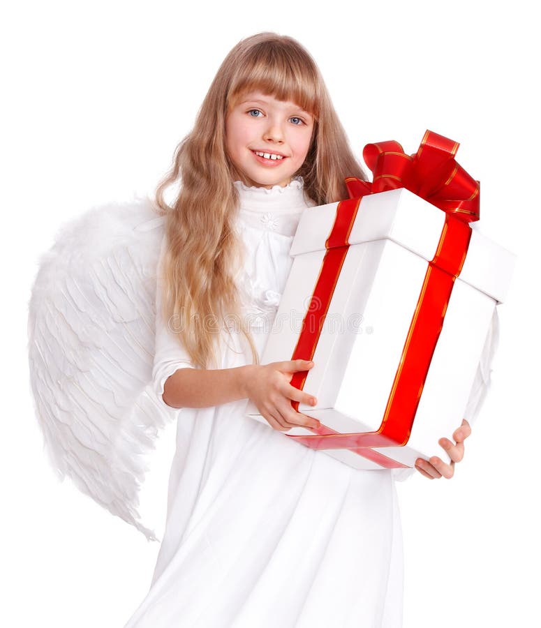Angel child with gift box. stock photo. Image of hair - 17143014
