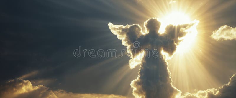 Angel Cloud with Bright Light Rays in the Sky Stock Illustration ...