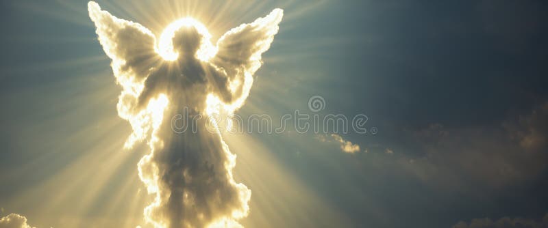 Angel Cloud with Bright Light Rays in the Sky Stock Illustration ...