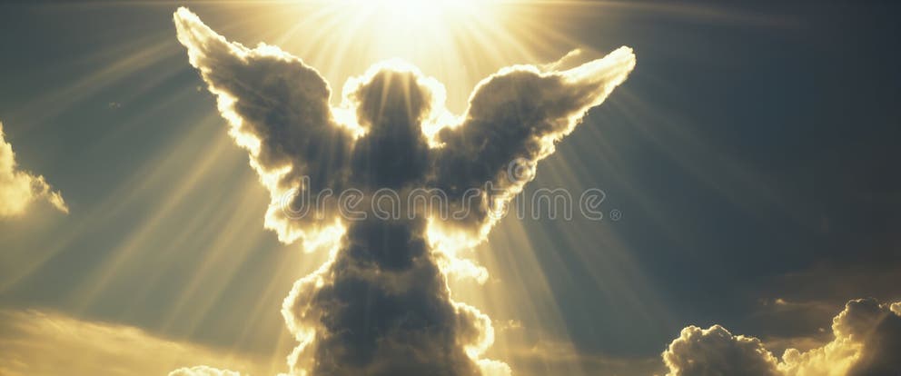Angel Cloud with Bright Light Rays in the Sky Stock Illustration ...