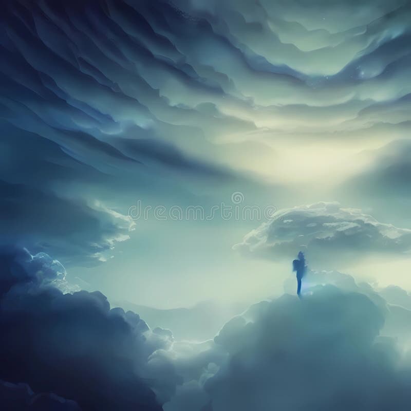 An Angel on the Cloud in the Dreamy Blue Sky Stock Illustration ...