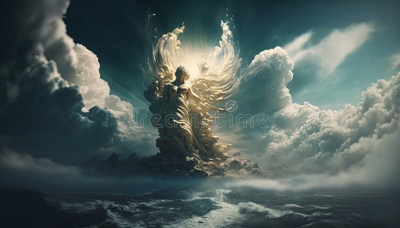 Angel a Cloud and Ocean Background. Generative AI Stock Image - Image ...