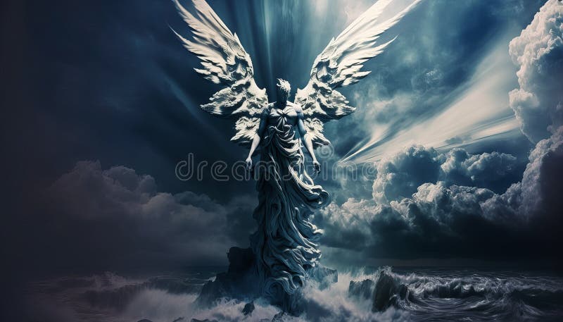 Angel a Cloud and Ocean Background. Generative AI Stock Illustration ...