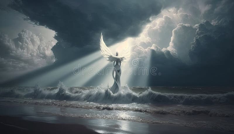 Angel a Cloud and Ocean Background. Generative AI Stock Illustration ...