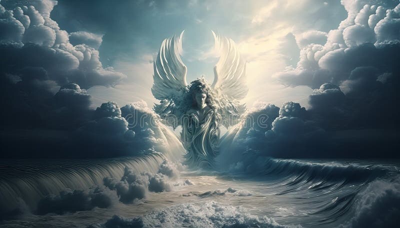 Angel a Cloud and Ocean Background. Generative AI Stock Illustration ...