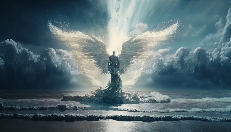 Angel a Cloud and Ocean Background. Generative AI Stock Illustration ...