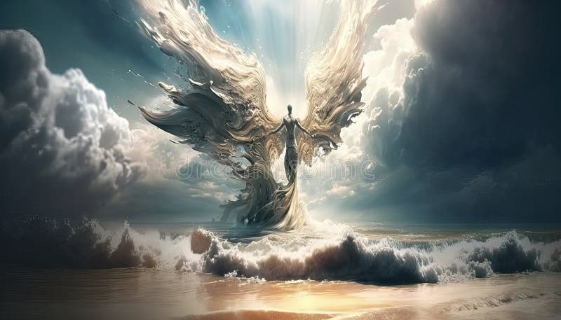 Angel a Cloud and Ocean Background. Generative AI Stock Illustration ...