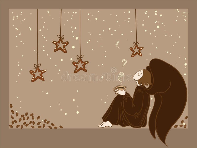 Angel with a coffee cup stock vector. Illustration of relax - 14745991