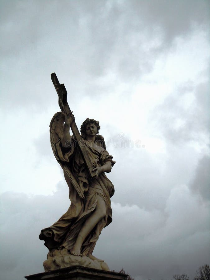 Angel with Cross Statue in Rome Against Dramatic Sky Stock Image ...
