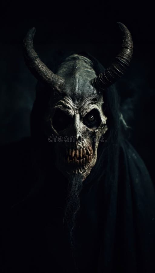Angel of Death with Evil Looking Expression and Long Demonic Horns ...